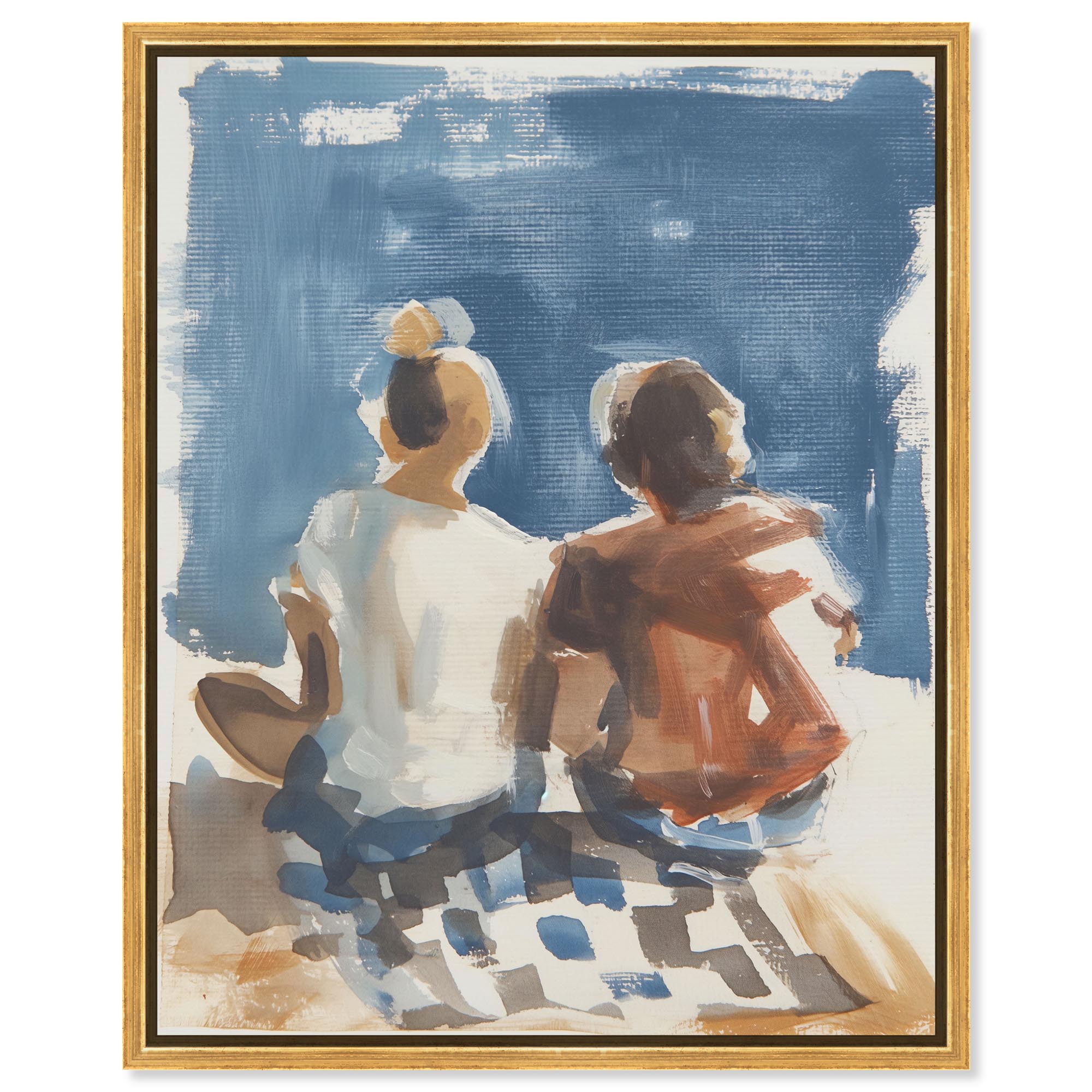Couple Picnic Canvas Print Coastal Decor by Art Remedy, Gold Frame, 20 ...