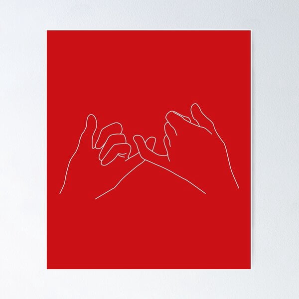 Couple Pinky Promise Line Art Illustration (Red) Poster Wall Art ...