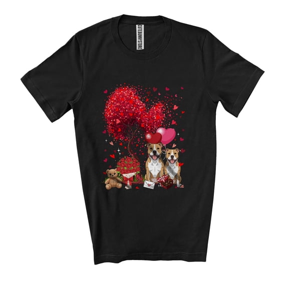 Couple Pit Bull With Hearts Tree; Lovely Valentine's Day Heart Flowers ...