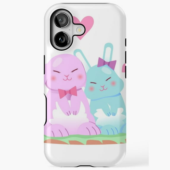 Couple Rabbit Romantic Animal Pair Art iPhone Case 17 to 11 Pro Max ...
