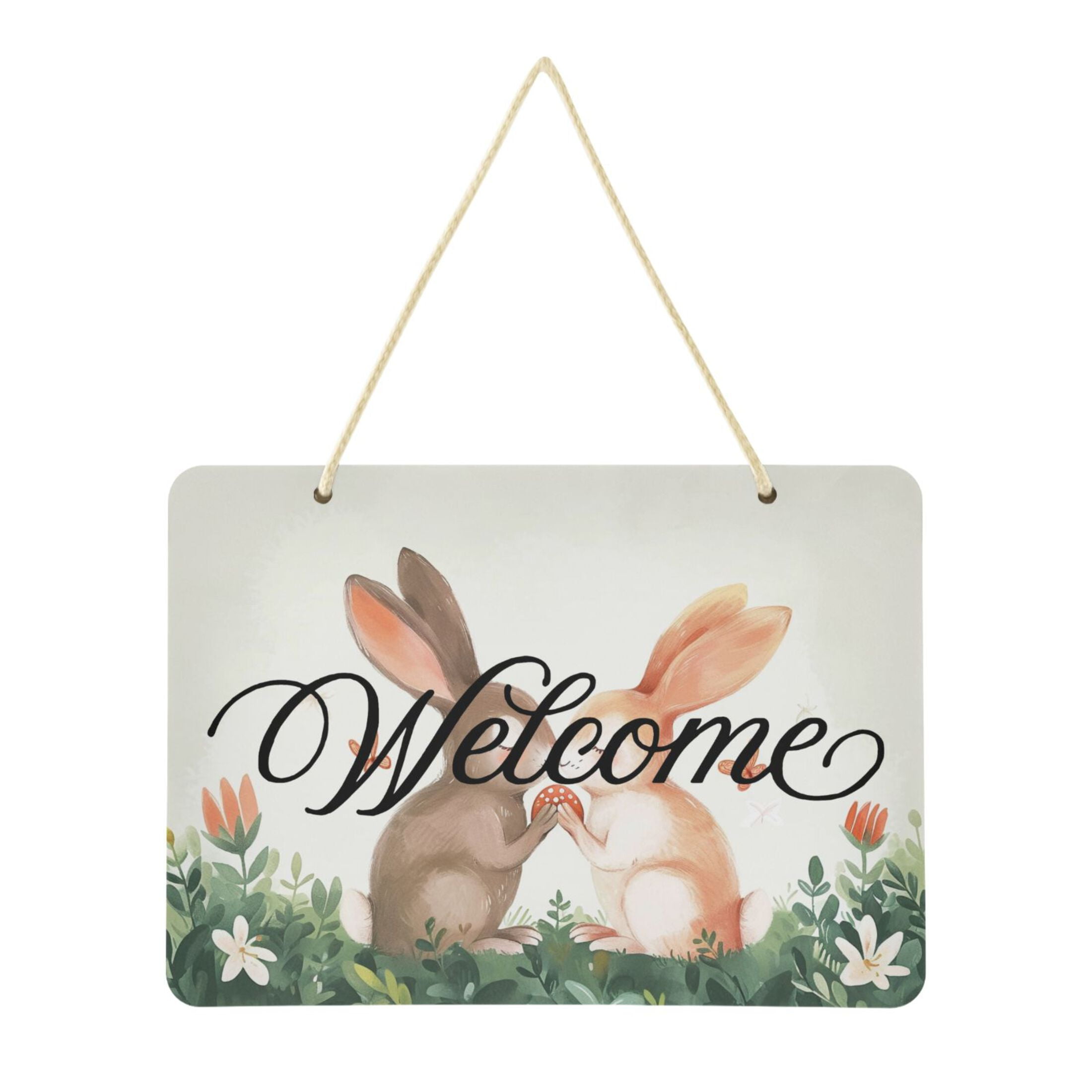 Couple Rabbit with Strawberry Welcome Sign Front Door PVC 14x10 inch ...