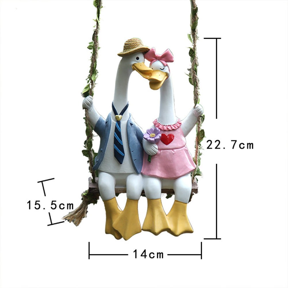 Couple Resin Duck Swing Statue - Charming Garden Decoration for Outdoor ...