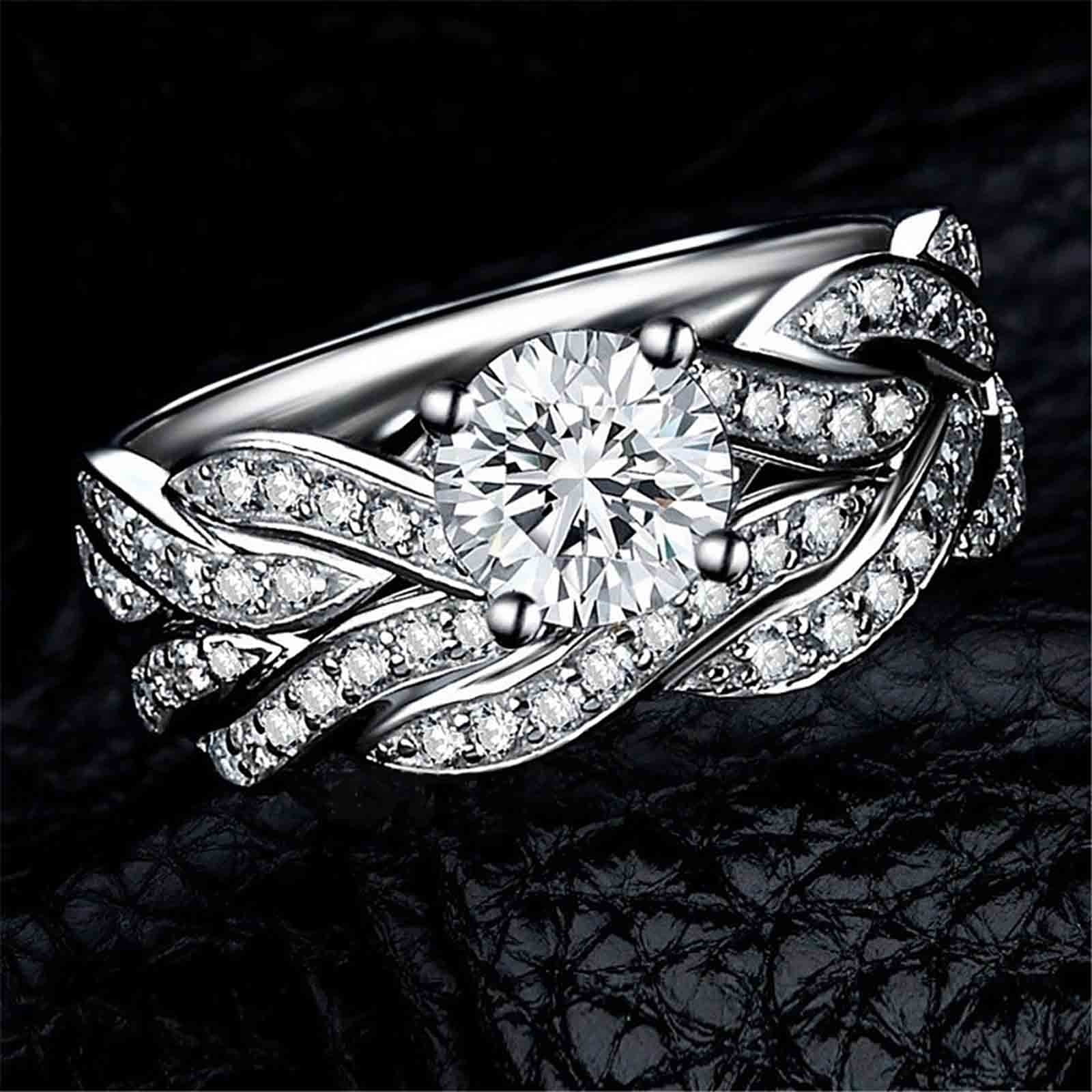 Couple Ring Beautiful Diamond Silver Rings Engagement Wedding Band Ring Rings Silver 5 - Walmart.com