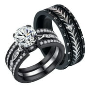 Black Matching Rings His and Her Rings Couple Rings 1ct AAA CZ Wedding ...