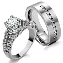 ringheart Blue Matching Rings His and Her Rings Couple Rings 1CT CZ Women Wedding Ring for Him ...