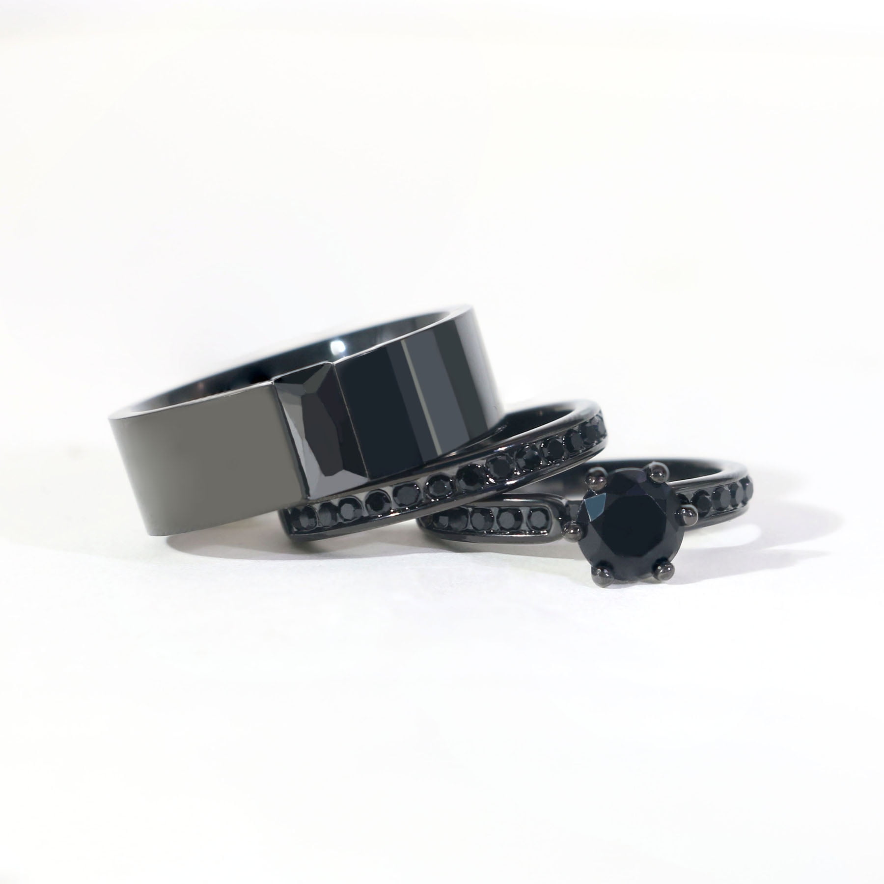 Couple Rings Matching Rings Black Gold Plated 1CT Round AAA CZ Women ...