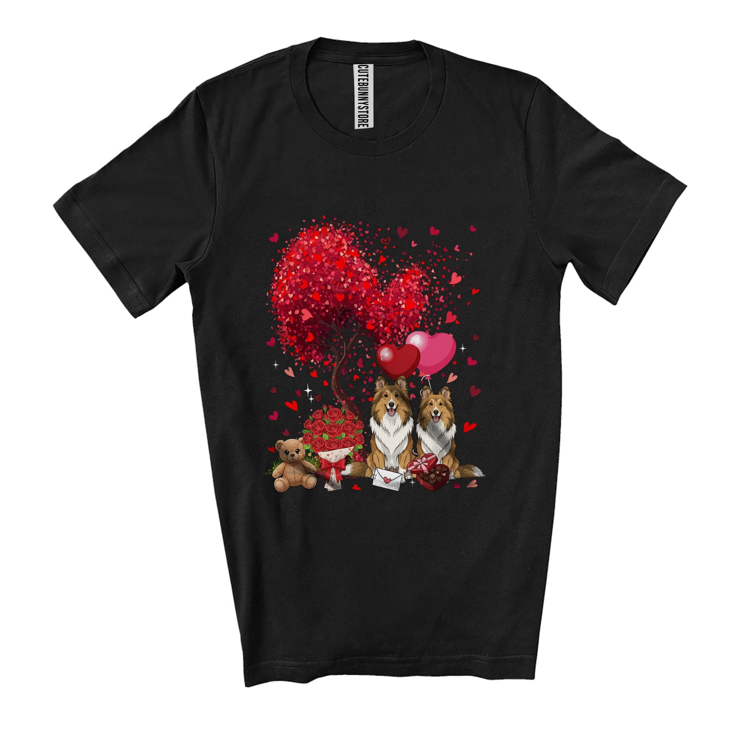 Couple Shetland Sheepdog With Hearts Tree; Lovely Valentine's Day Heart ...