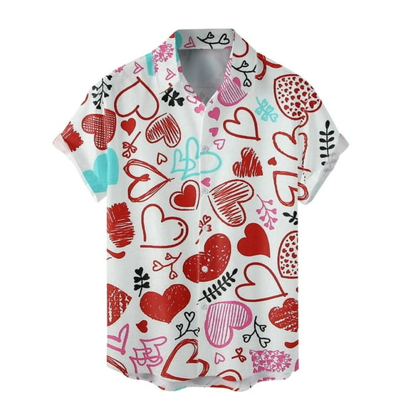 Couple Shirts Valentine'S Day Breasted Lapel Full Print Beach Short ...