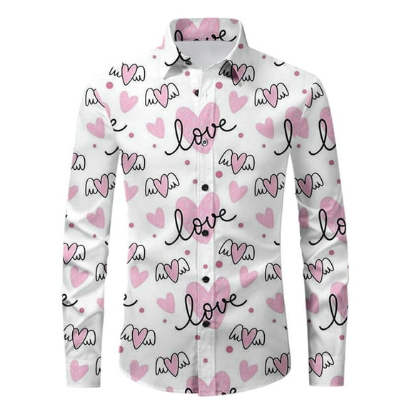 Couple Shirts Valentine'S Day Theme Long Sleeve Lapel Button Down Long ...