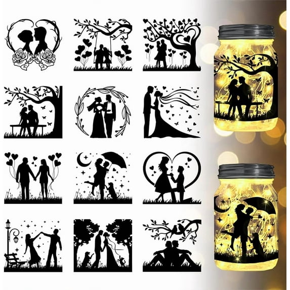 Couple Silhouette Window Cutout Wedding Plastic Lantern Jar Decals ...