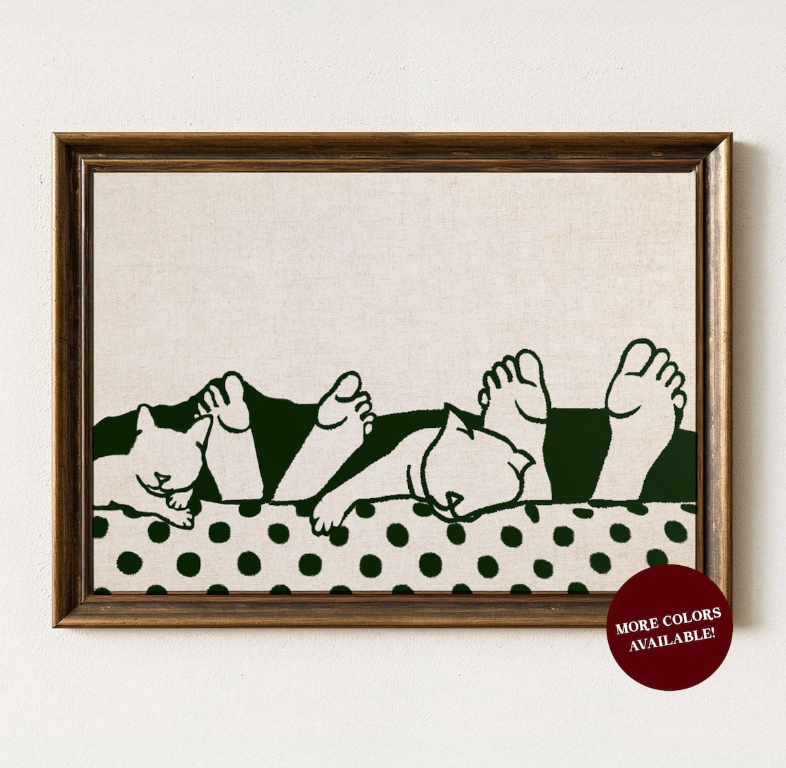 Couple Sleeping With Cats Poster, Cozy Bedroom Art, Unframed Paper ...
