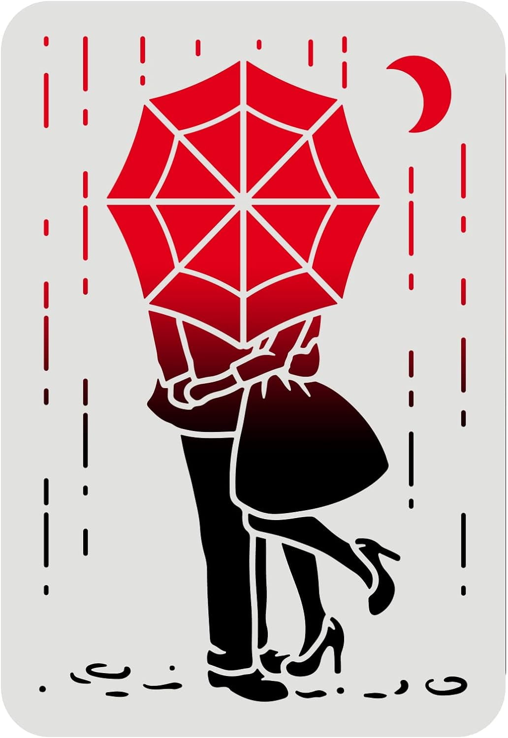 Couple Stencils 11.7x8.3inch Rainy Night Stencil Couple with Umbrella Drawing Template Reusable ...