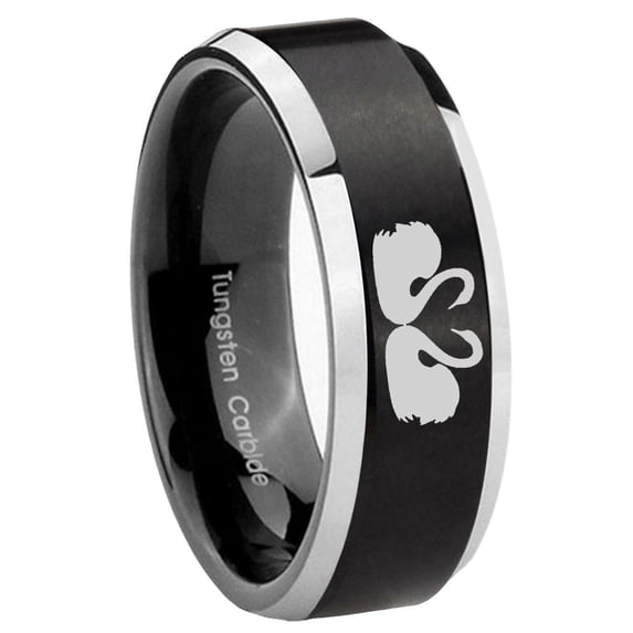 Couple Swan Beveled Edge Brush Black 2 Tone Tungsten Men Ring 10MM ...