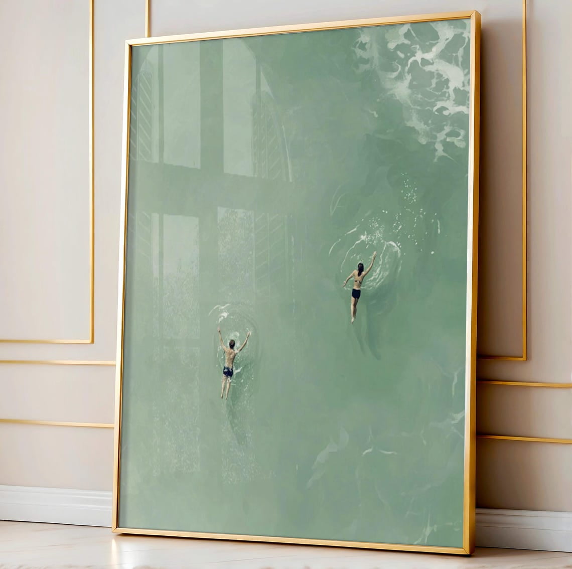 Couple Swimming Pool Wall Art, Man And Woman Floating In Pool Art, Cute ...