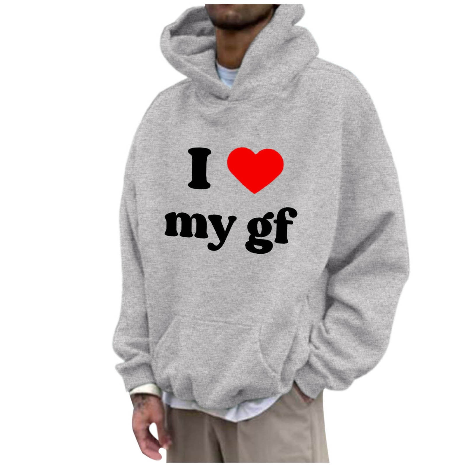 Couple Valentines Day Hooded for Men Letter "I Love My Gf" Printed ...