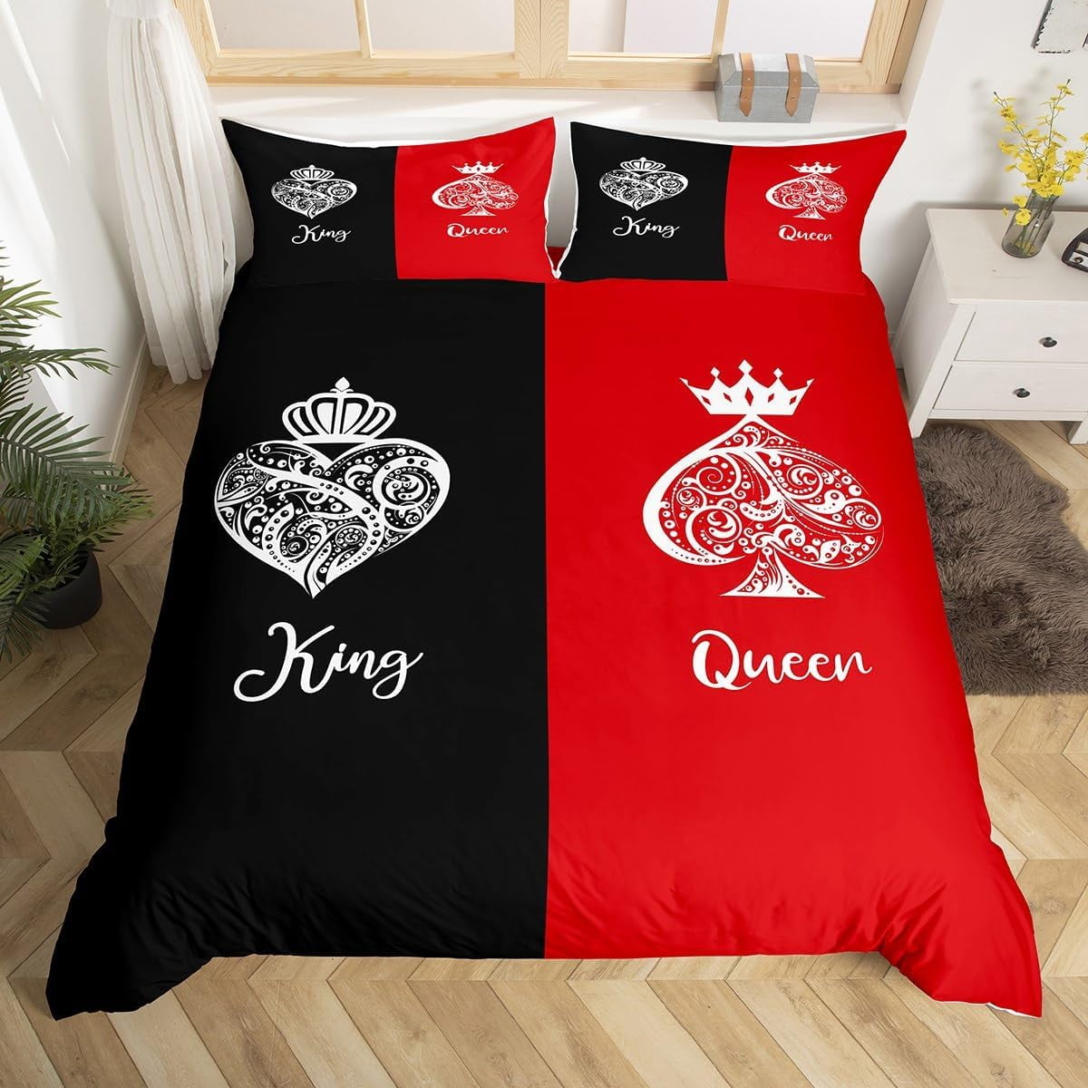 Couple Wedding Bedding Set King Gifts for Husband and Wife,Red Black ...