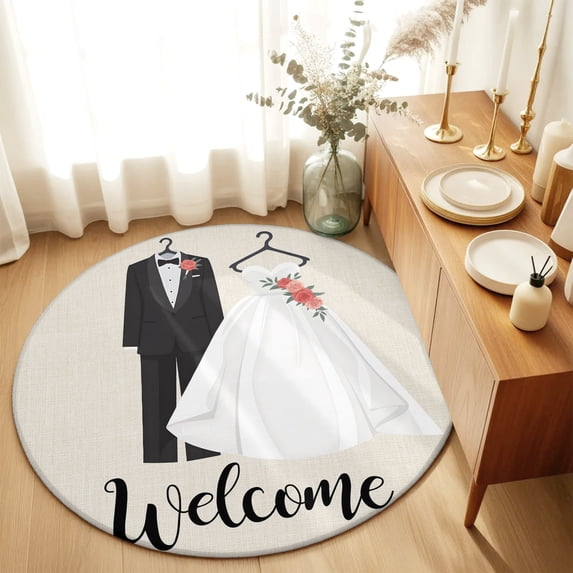 Couple Wedding Dress Round Rug 3ft Modern Simple Romantic Art Washable ...