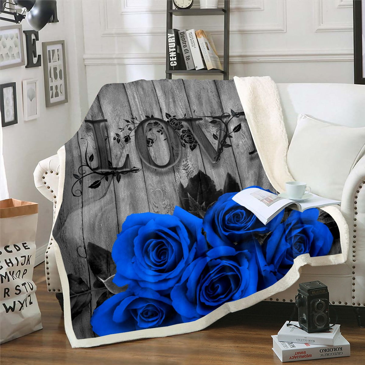 Couple Wedding Sherpa Blanket Valentine'S Day Rose Floral Throw Blanket ...