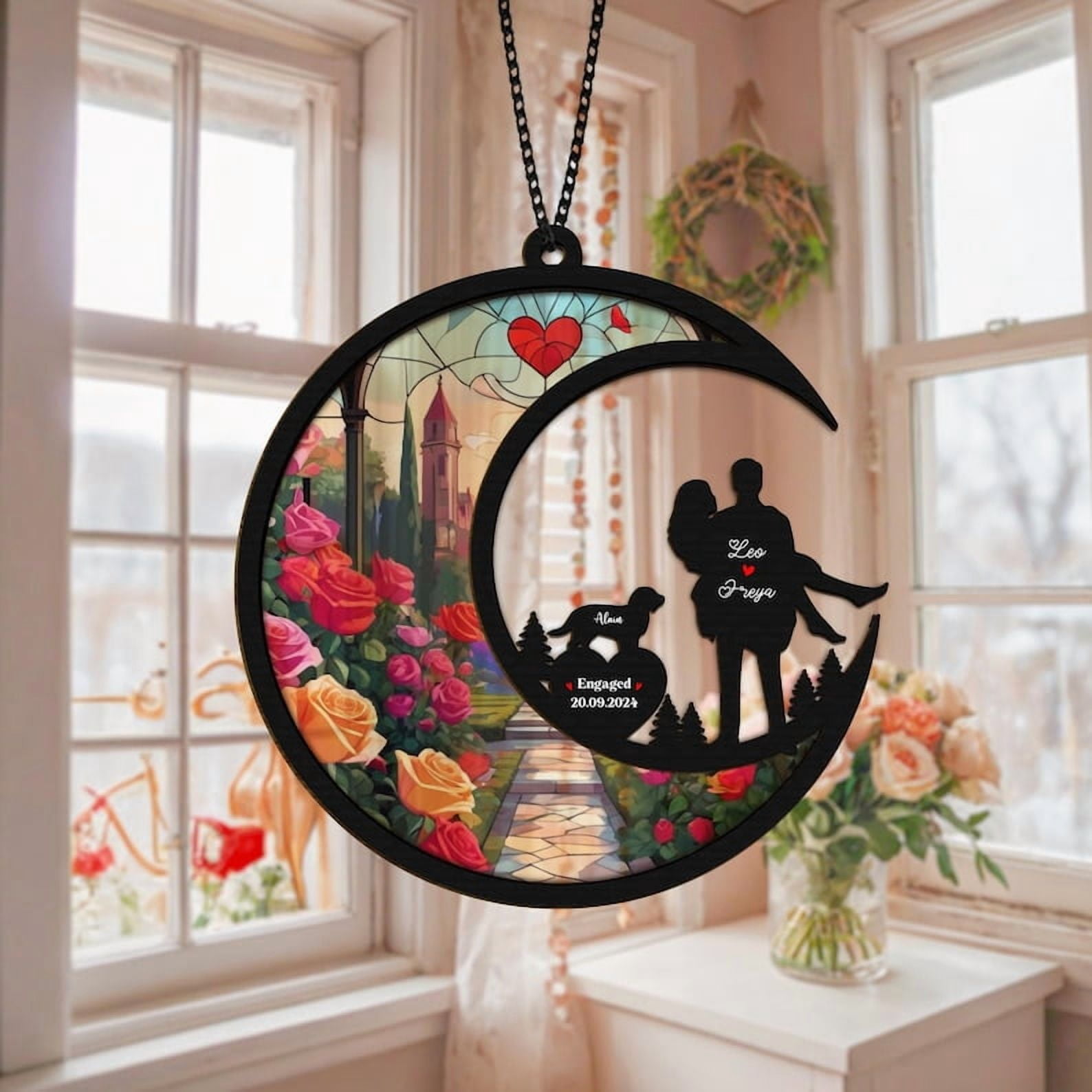 Couple Wedding Suncatcher - Anniversary Gift, Engraved Wedding Keepsake ...