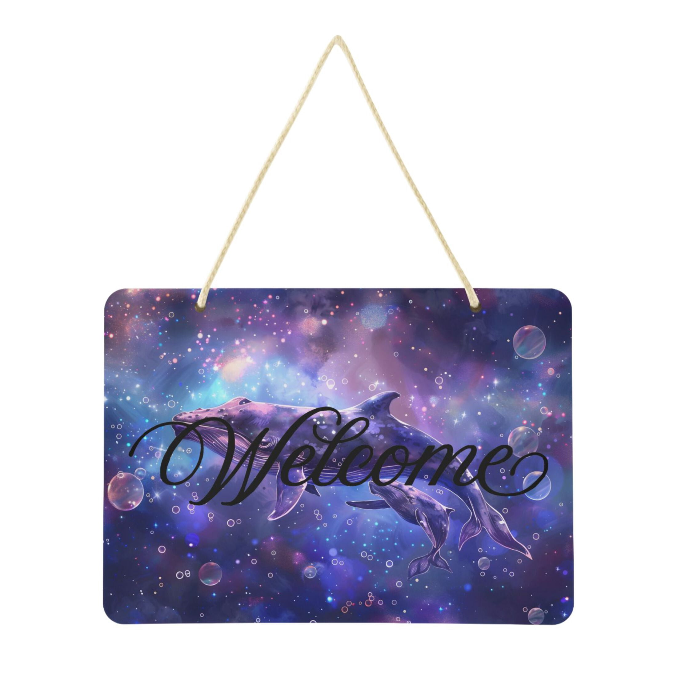 Couple Whales in Space Welcome Sign Front Door PVC 14x10 inch Hanger ...