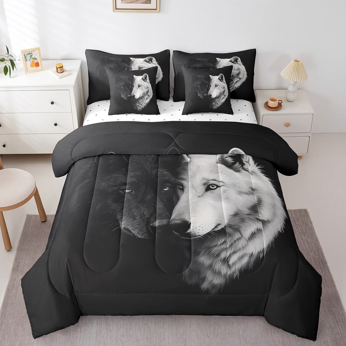 Couple Wolf Bedding Set Twin Black And White Animal Print Comforter Set ...