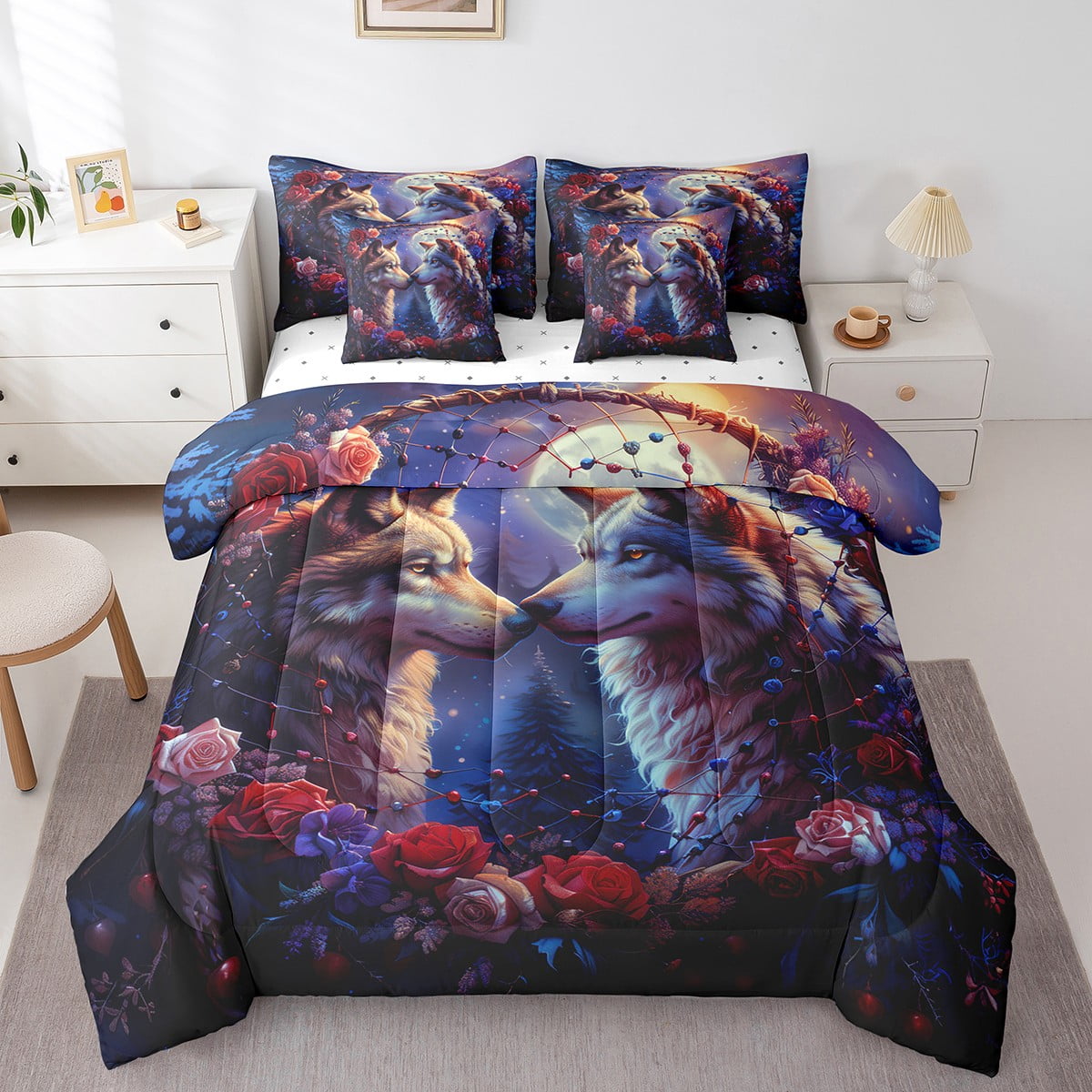 Couple Wolf Bedding Set Twin Size 3D Animal Print Comforter Set ...