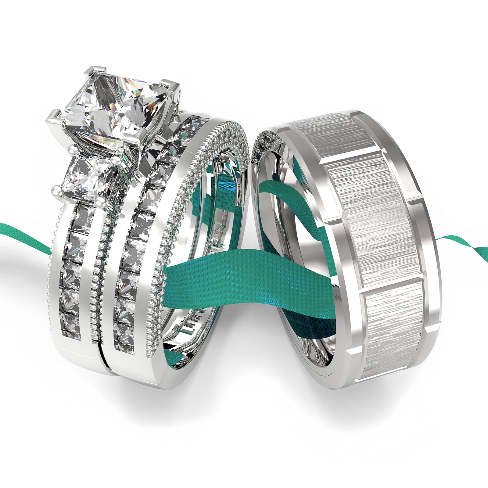 Couple rings Wedding Ring Set Women Square cut Moissanite Engagement ...