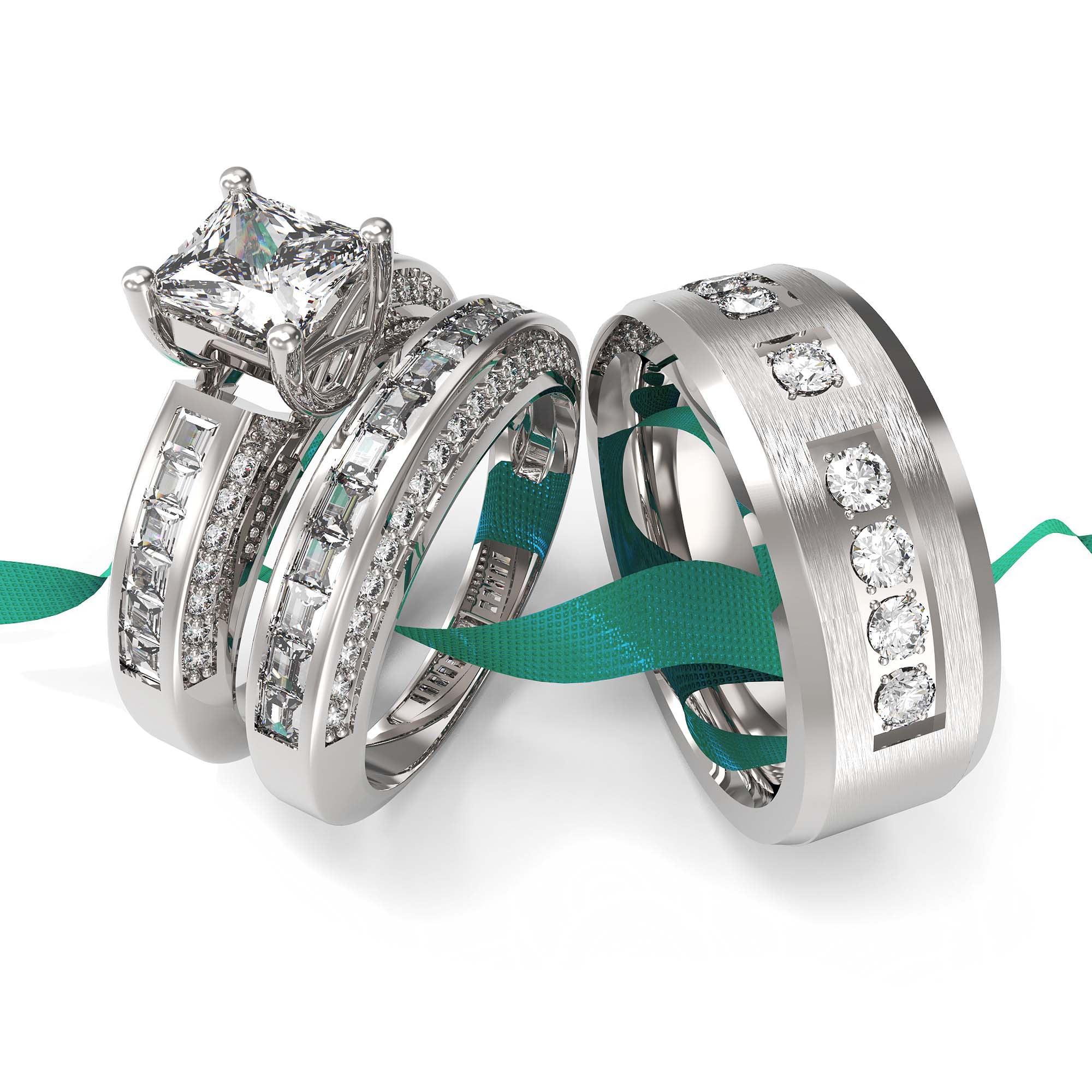 Couple rings Wedding Ring Set Women Square cut Moissanite Engagement ...