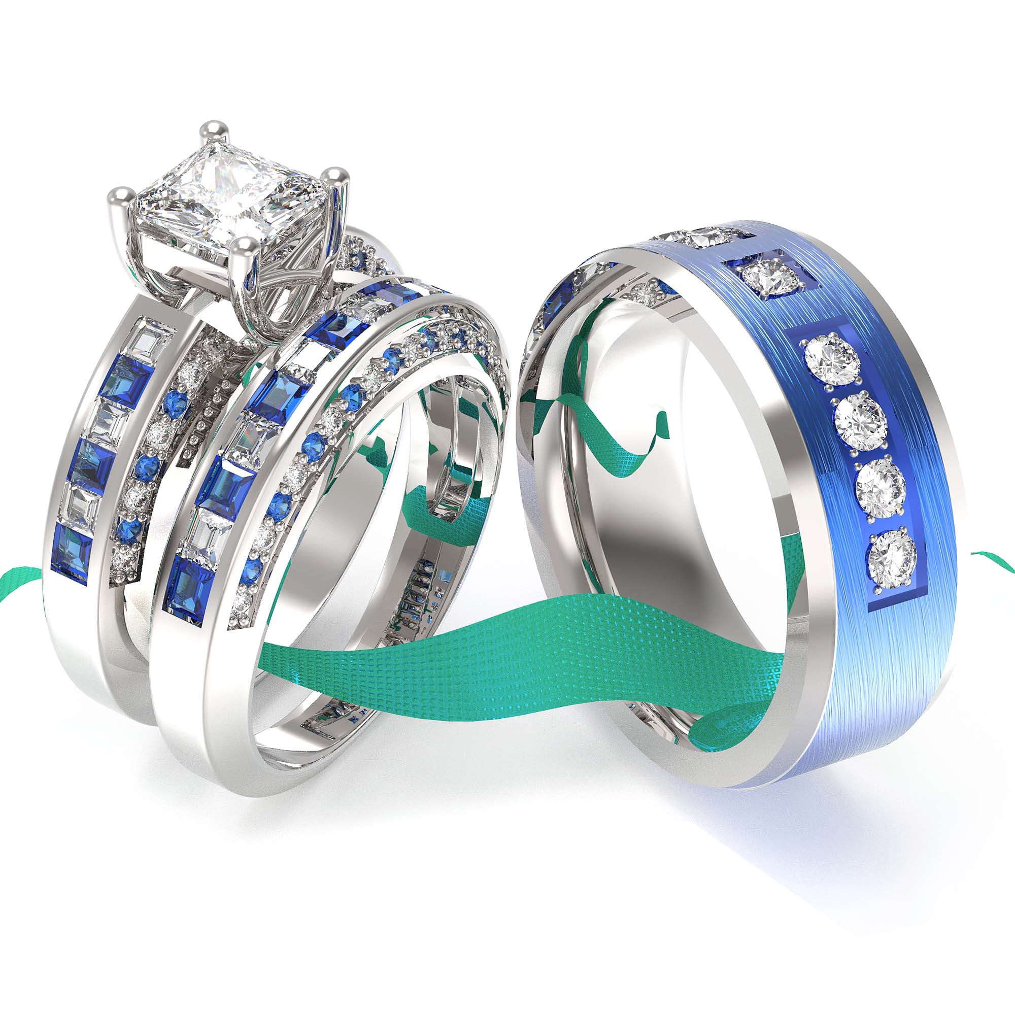 Couple rings Wedding Ring Set Women Square cut Moissanite Engagement ...