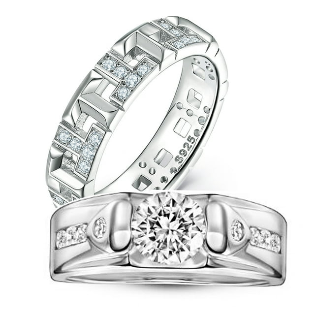 Couple rings Wedding Ring Set Women Square cut Moissanite Engagement ...