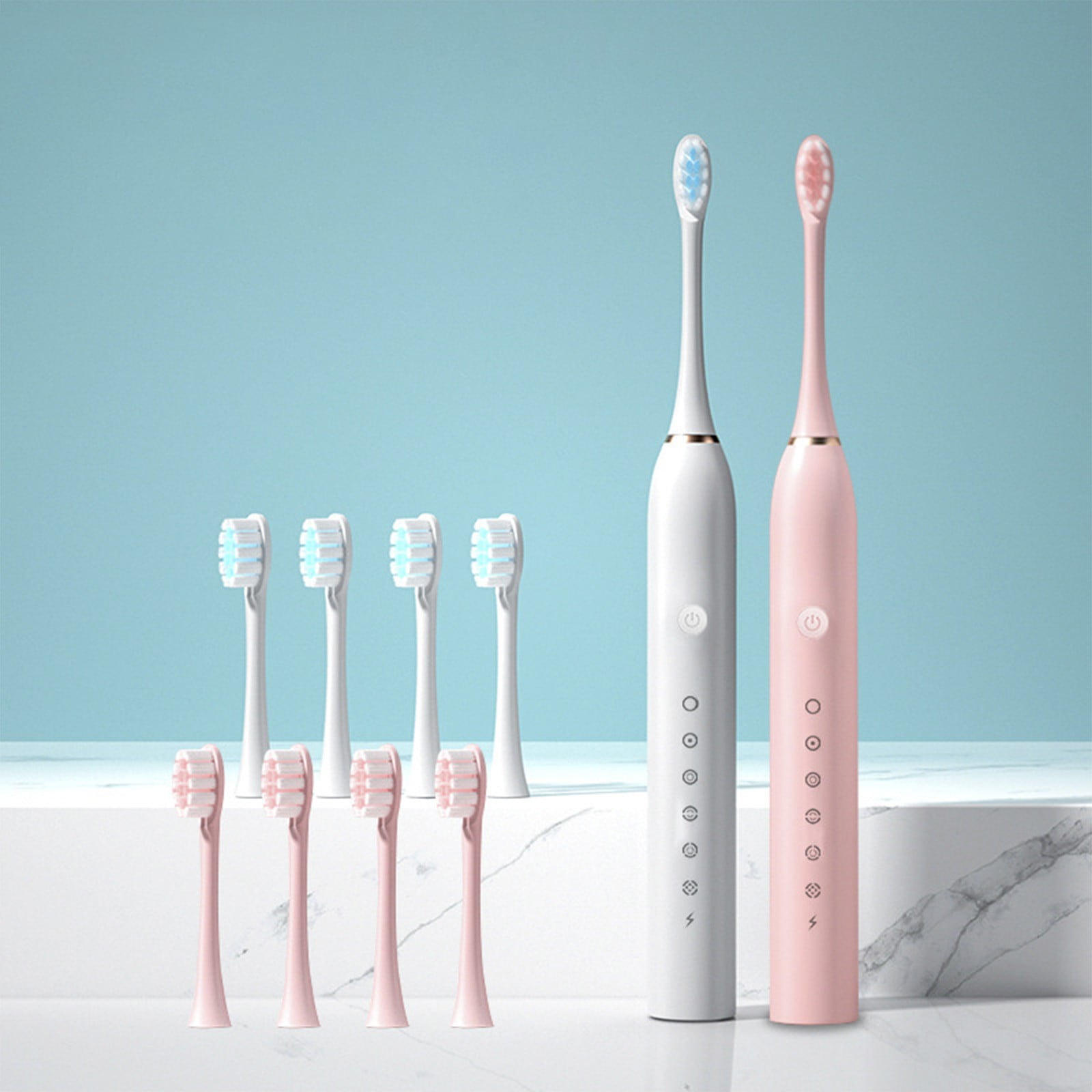 Couple's Pack Electric Toothbrush with 8 Brush Heads, 6-Speed USB ...