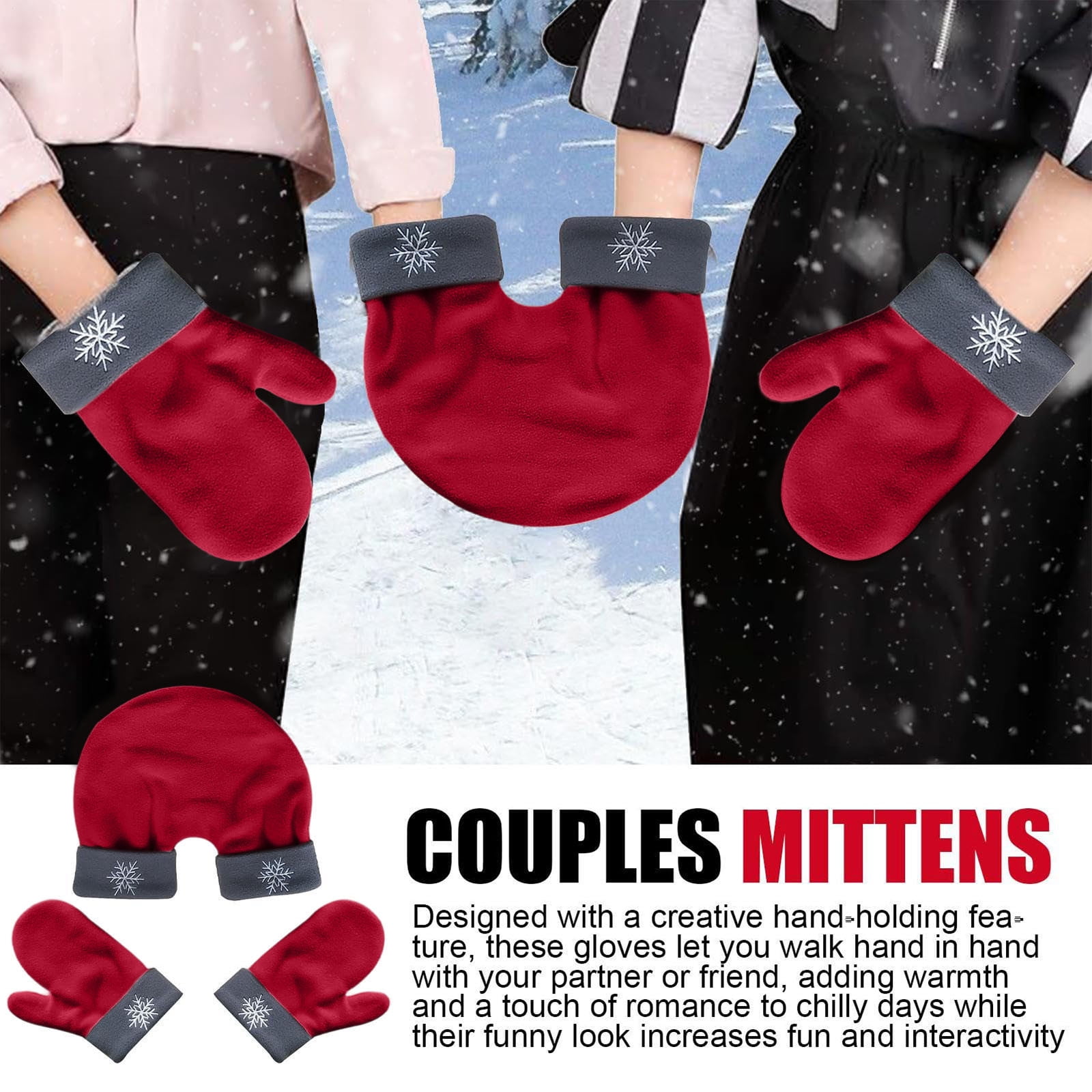 Couple's Romantic Hand-Holding Mittens, Double Layer Thickened Fleece ...