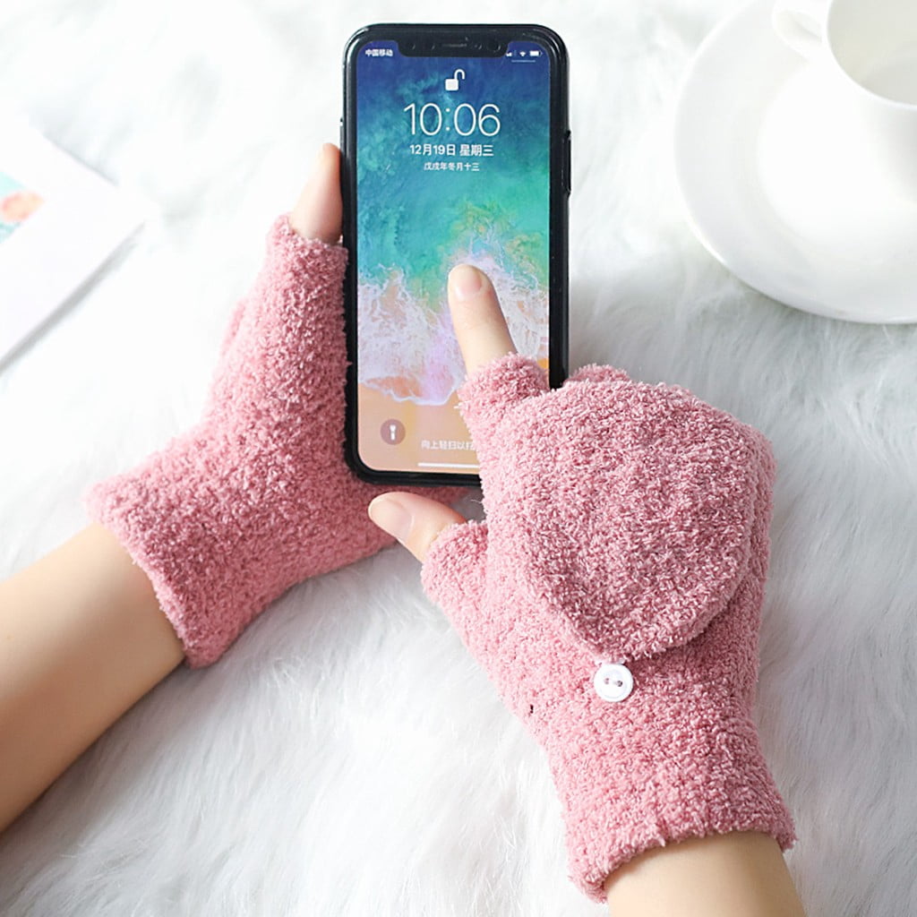 Couple's Winter Gloves, Convertible Half Finger Touchscreen Gloves with ...