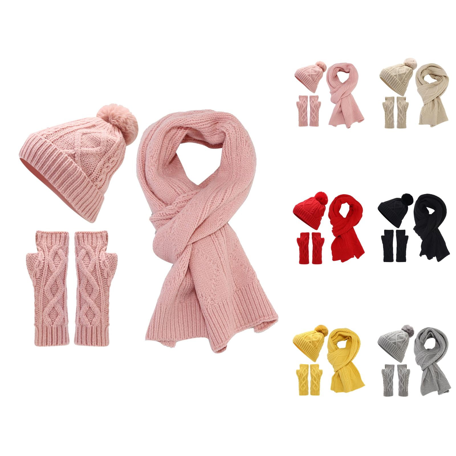 Couples Cable Knit Three Piece Set - Fall Winter Hat Scarf Gloves Combo ...