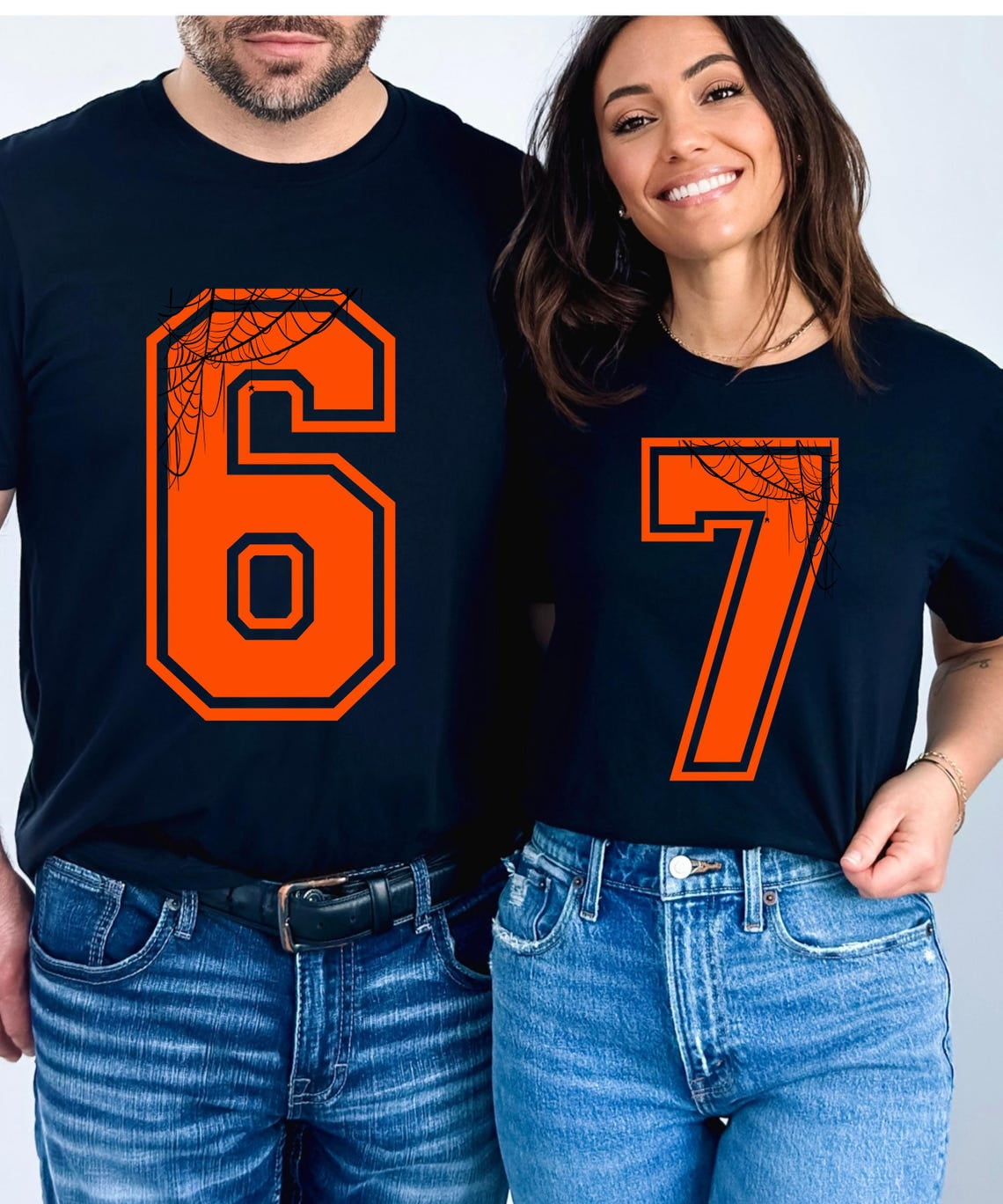 Couples Matching Number 6 7 T-Shirts, Halloween Spider Web Graphic Tee ...
