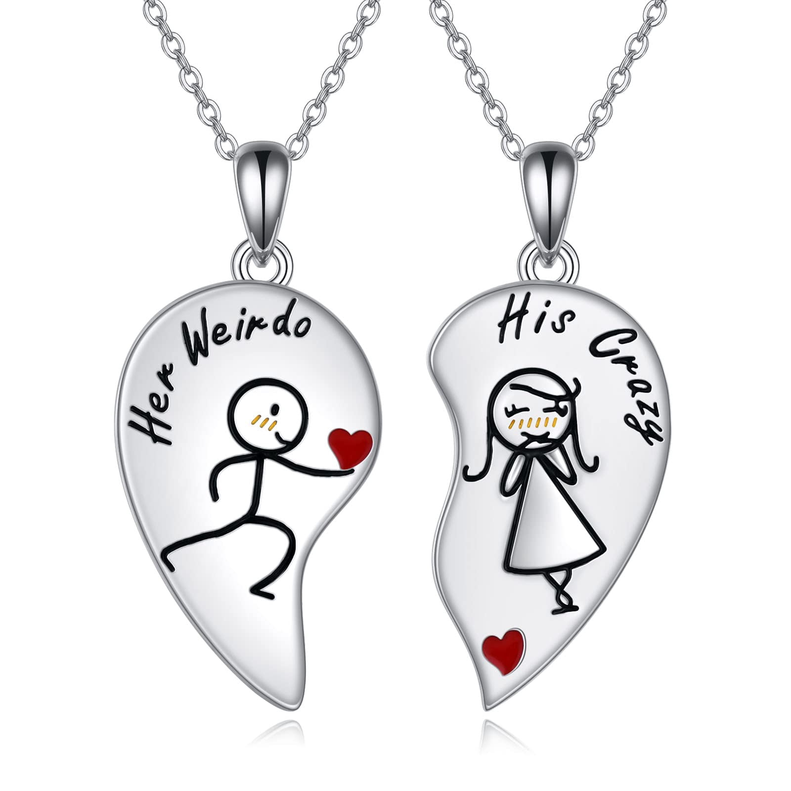 Couples Necklace for Him and Her Sterling Silver Matching Love Heart ...