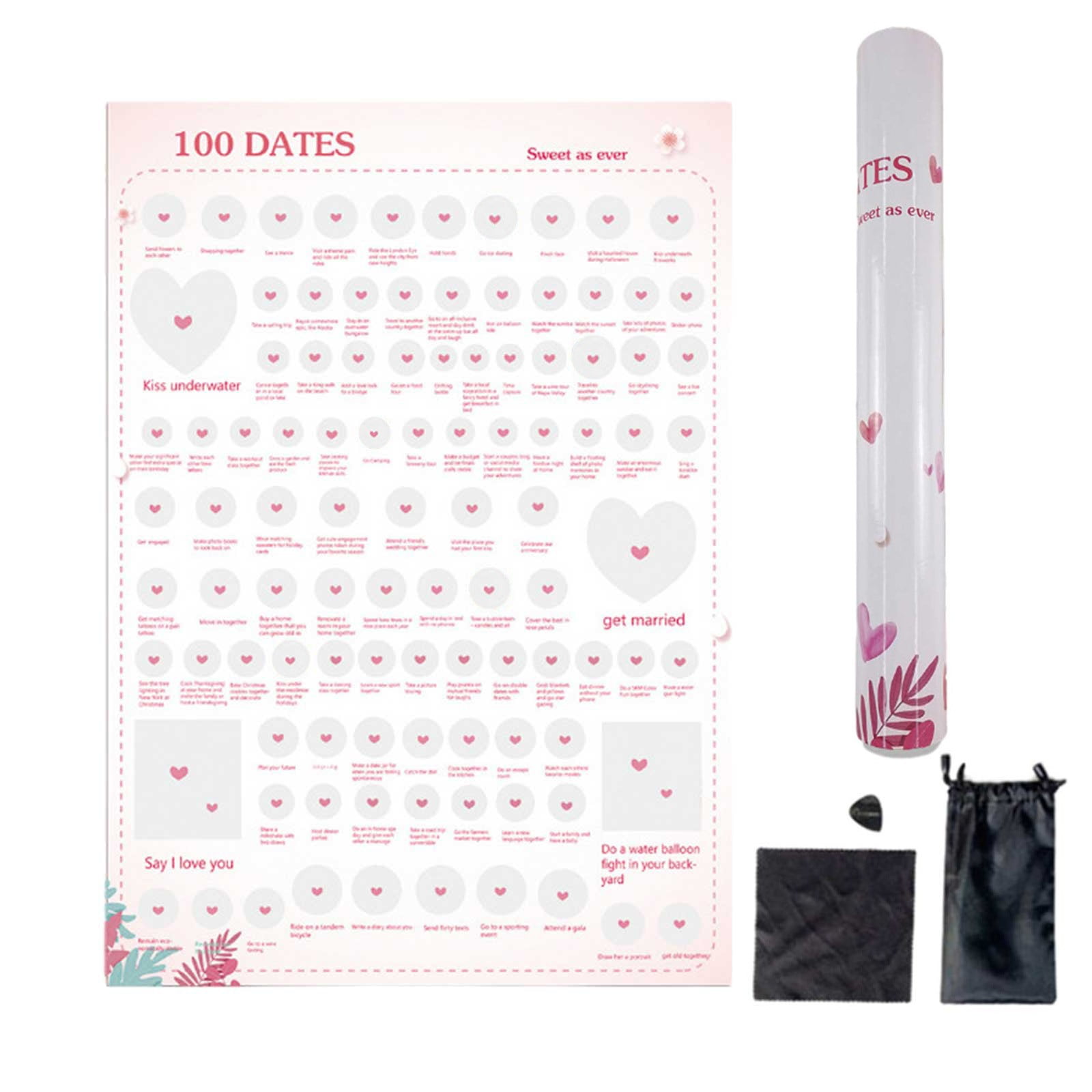 Couples Pink 100 Dates Ideas Scratch Off Poster Scratching Off ...