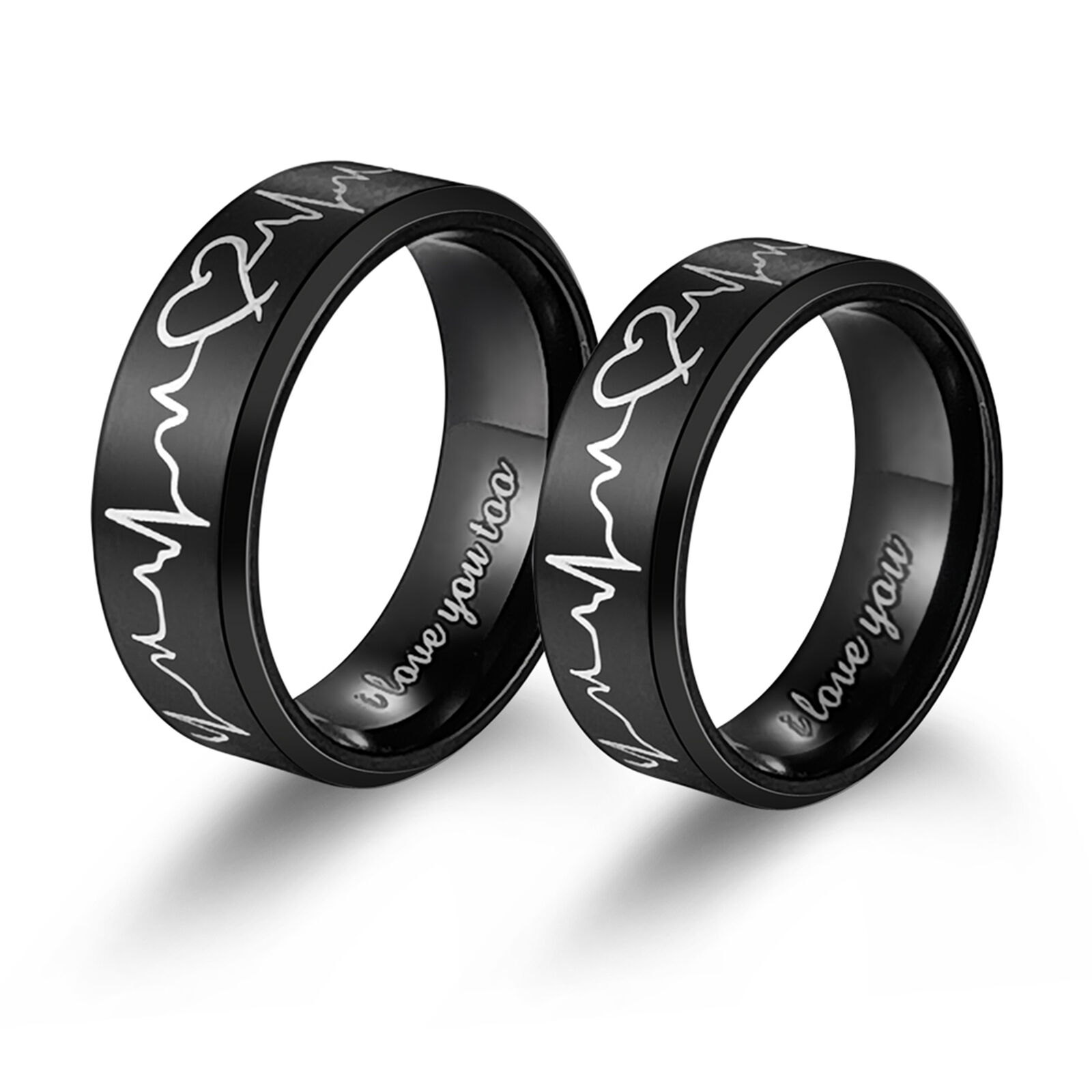 Couples Titanium Ring I Love You Heartbeat Matching Anniversary Wedding ...