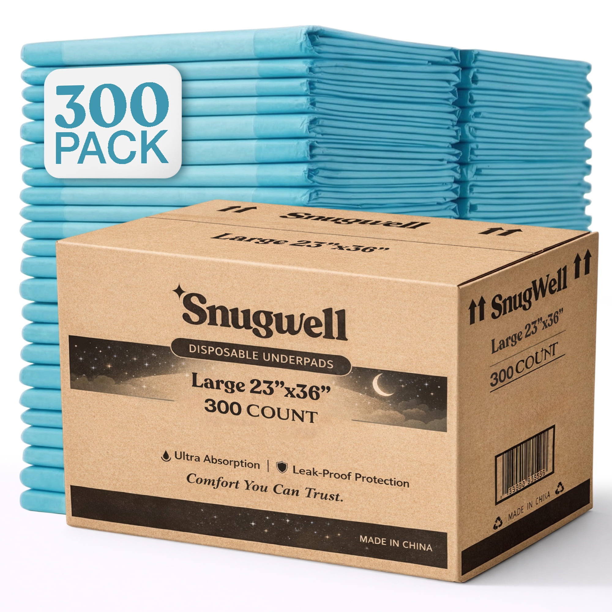 Snugwell Human-Grade Blue XXL Underpads, 300 Count, 23" x 36" - Walmart.com