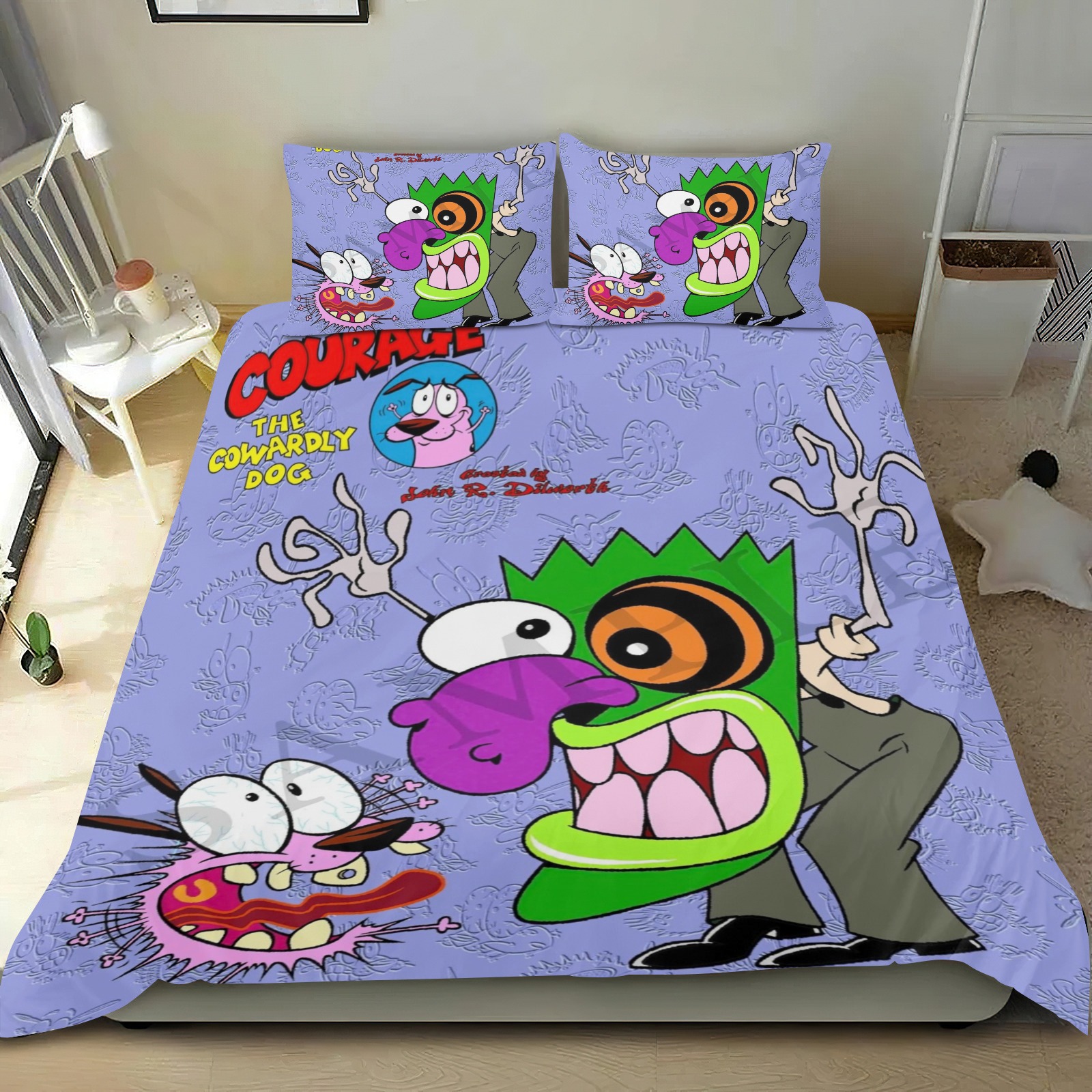 Courage the Cowardly Dog Themed Bed Sheet Set Three Piece Set 53x79 In ...
