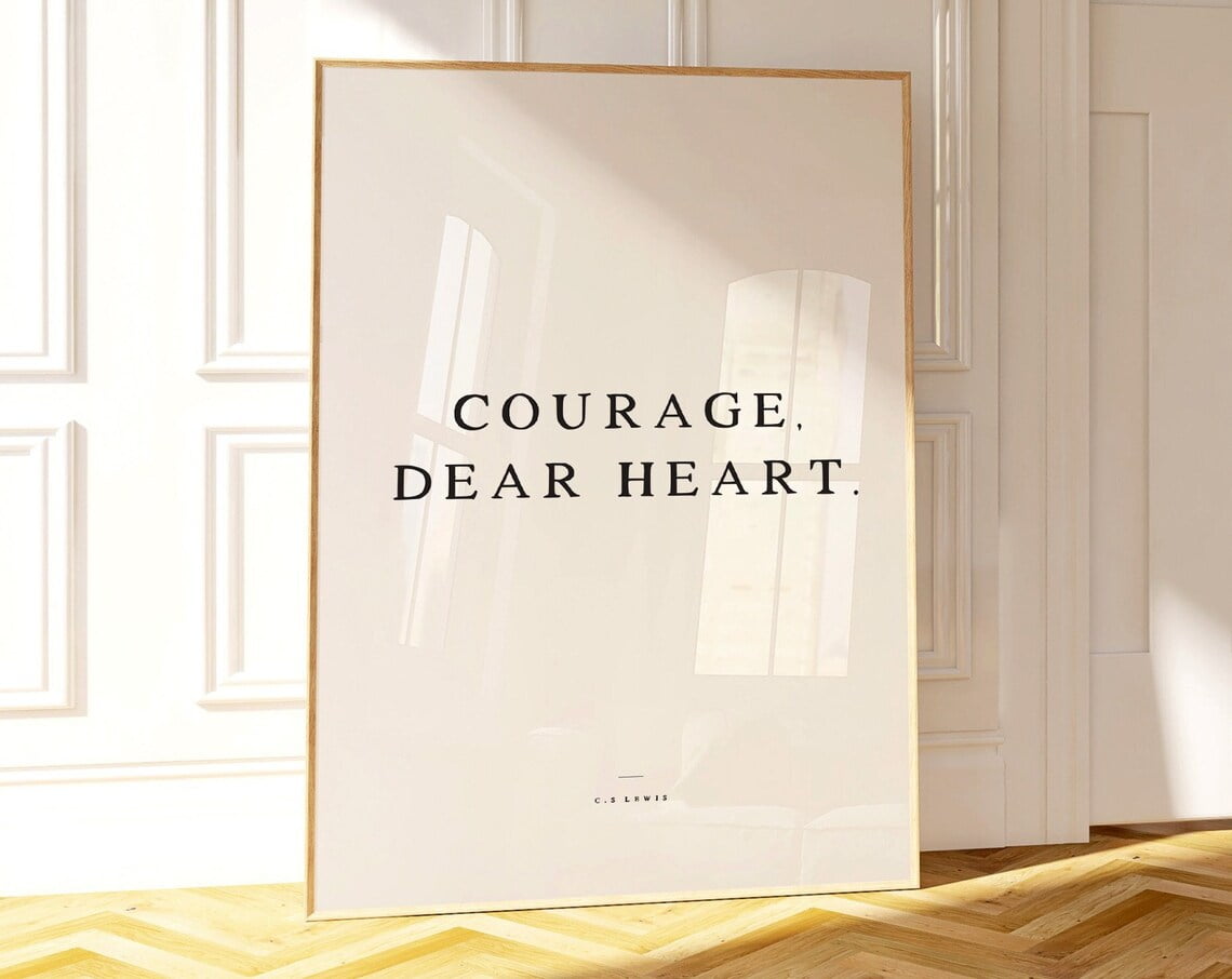 Courage Dear Heart Wall Art, C.S Lewis Quote, Minimal Bedroom Wall Art ...