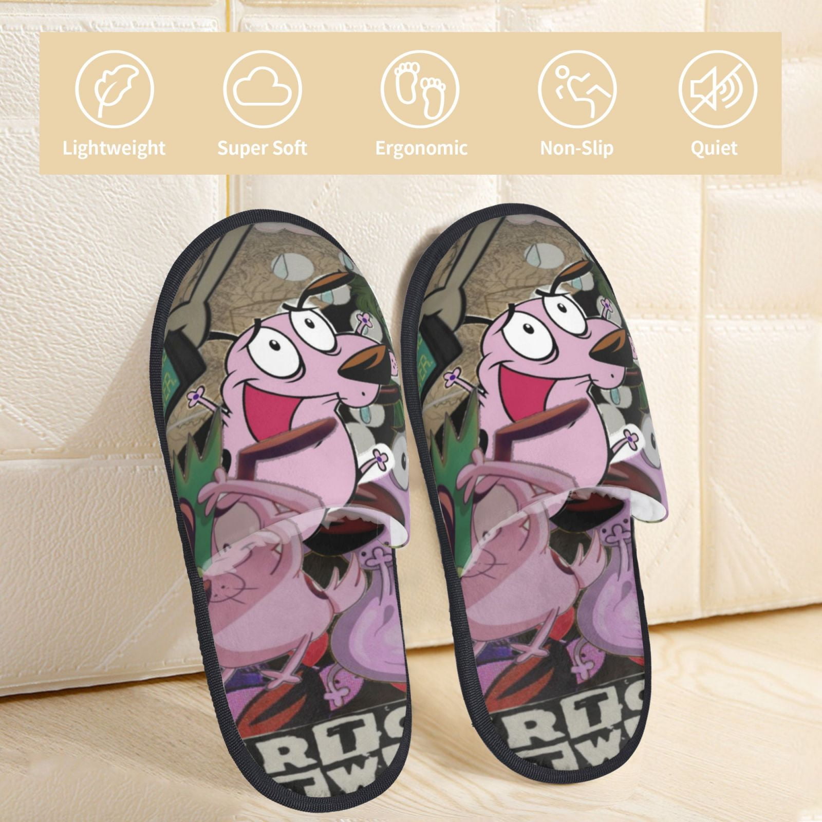 Courage Dog Slippers Cozy Fuzzy Slippers Soft Memory Foam Ladies House ...