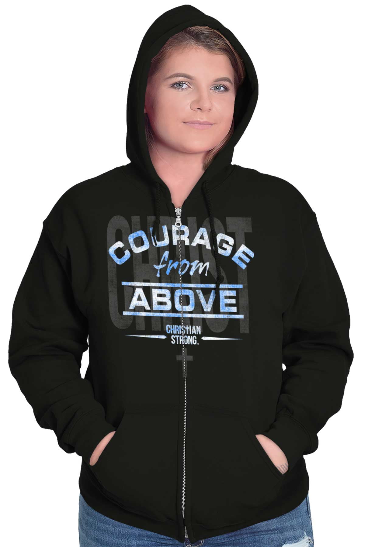 Courage From Above Religious Jesus Zip Up Hoodie Men's Women's Brisco ...