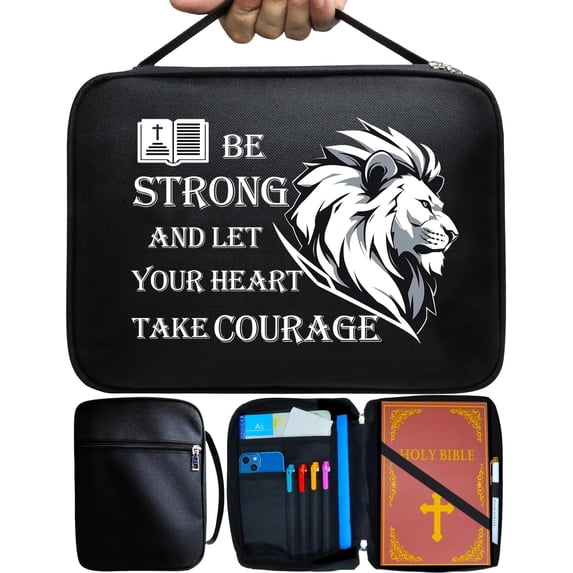 Courage Lion Case, Practical Black Cover Case with Handle, Pockets, Pen ...