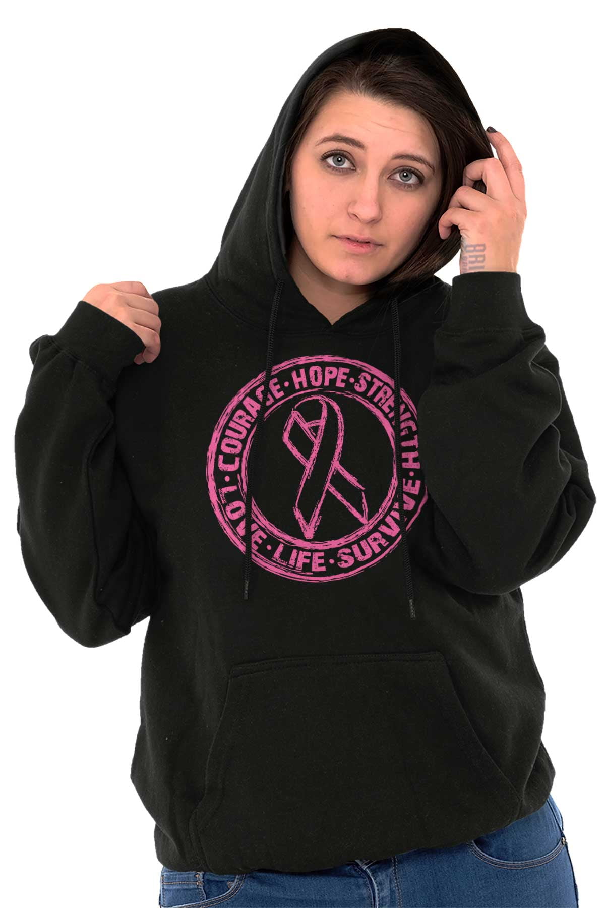 Courage Strength Love Life Support Women Plus Size Hoodie Brisco Brands ...