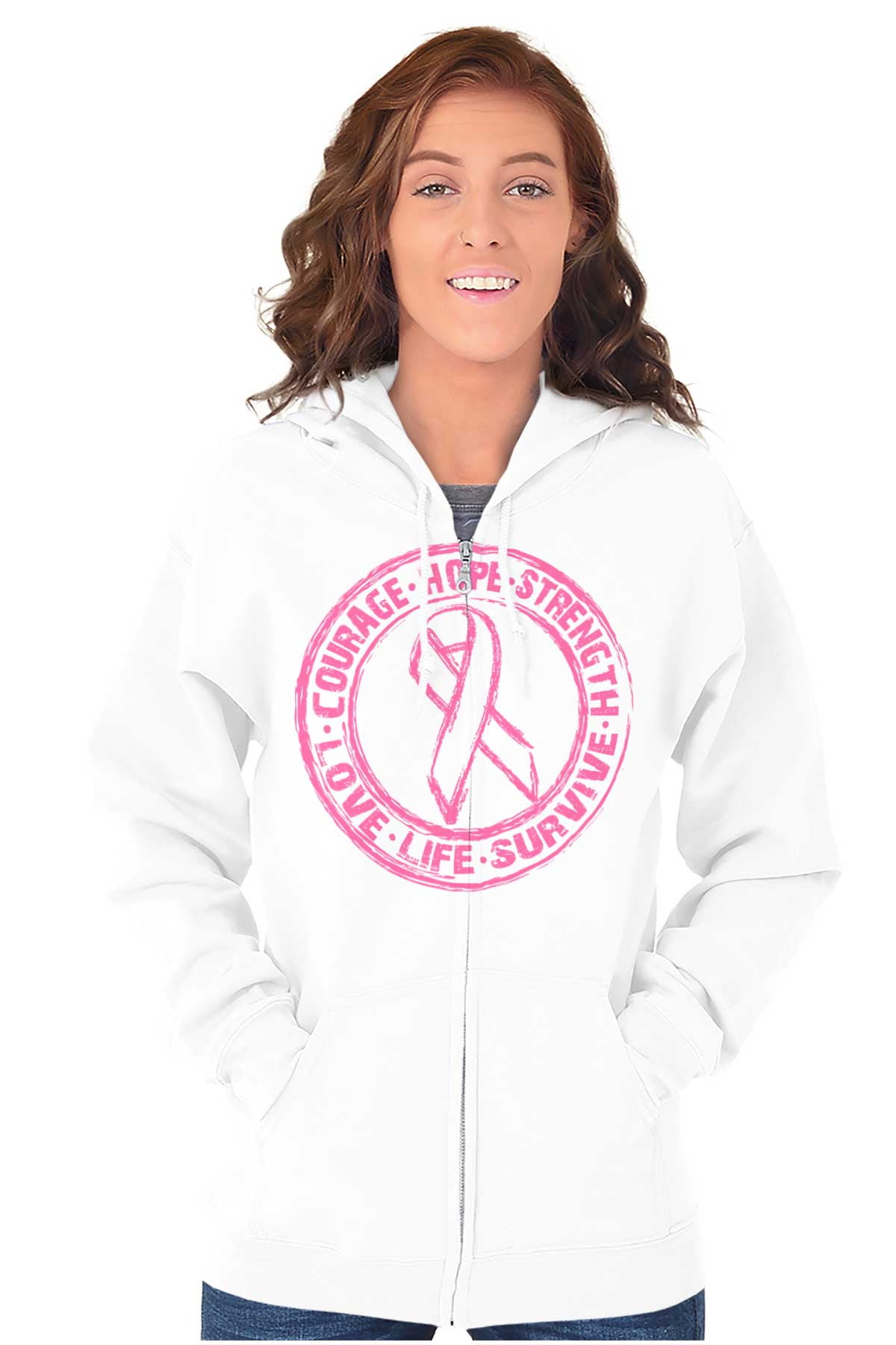 Courage Strength Love Life Support Zip Hoodie Sweatshirt Women Brisco ...