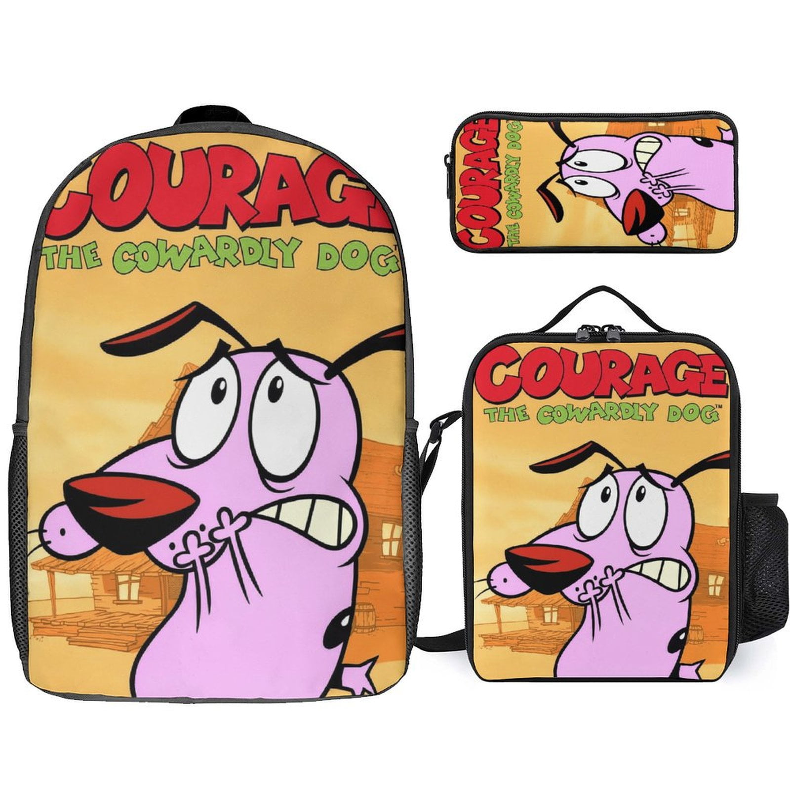 Courage The Cowardly Dog 3Pcs Backpacks Sets Book Bag with Lunch Bag ...