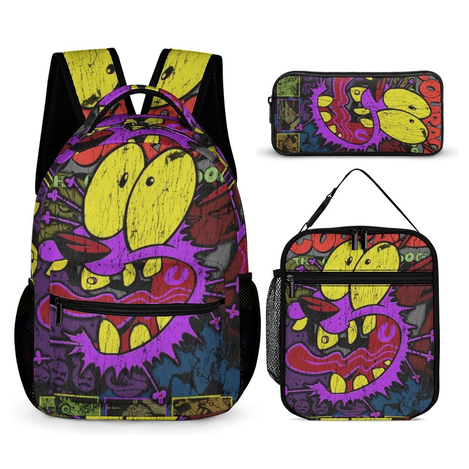 Courage The Cowardly Dog Schoolbag 3 Piece Set with Lunch Tote & Pencil ...