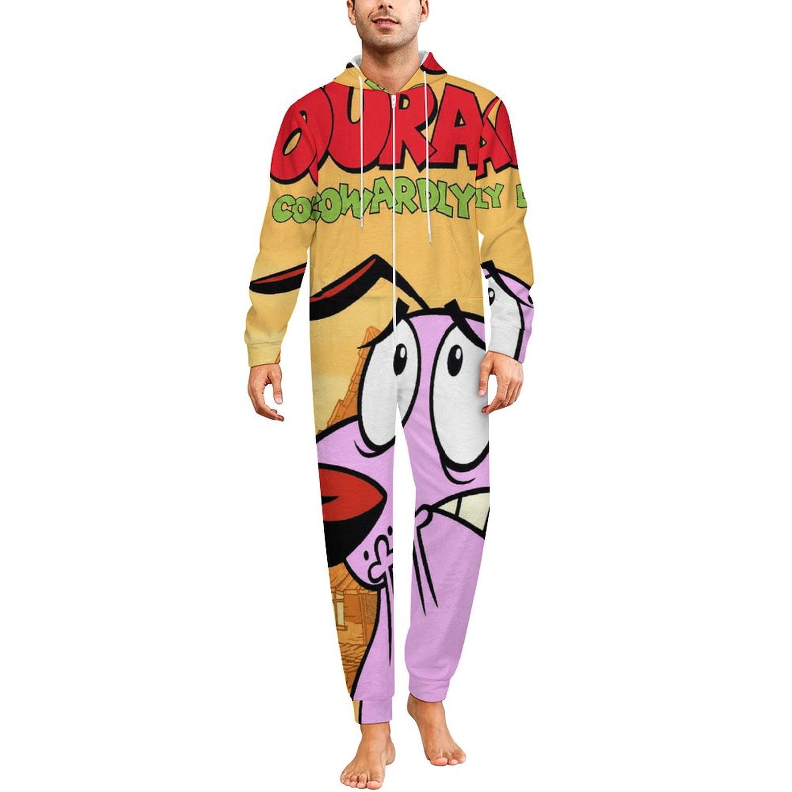 Courage The Cowardly Dog Unisex Onesie Pajamas Zipper Jumpsuit Hooded ...
