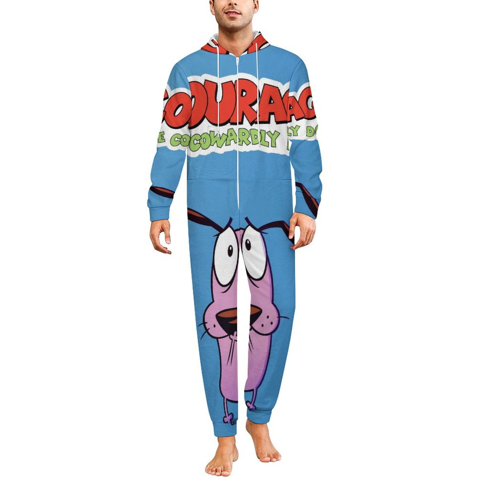 Courage The Cowardly Dog Unisex Onesie Pajamas Zipper Jumpsuit Hooded ...